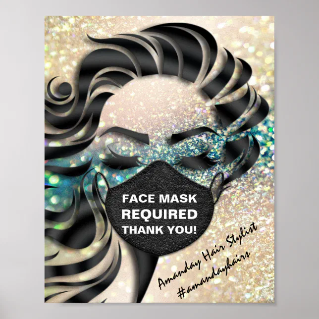 Face Mask Covering Required Covid Glitter Beauty Poster | Zazzle