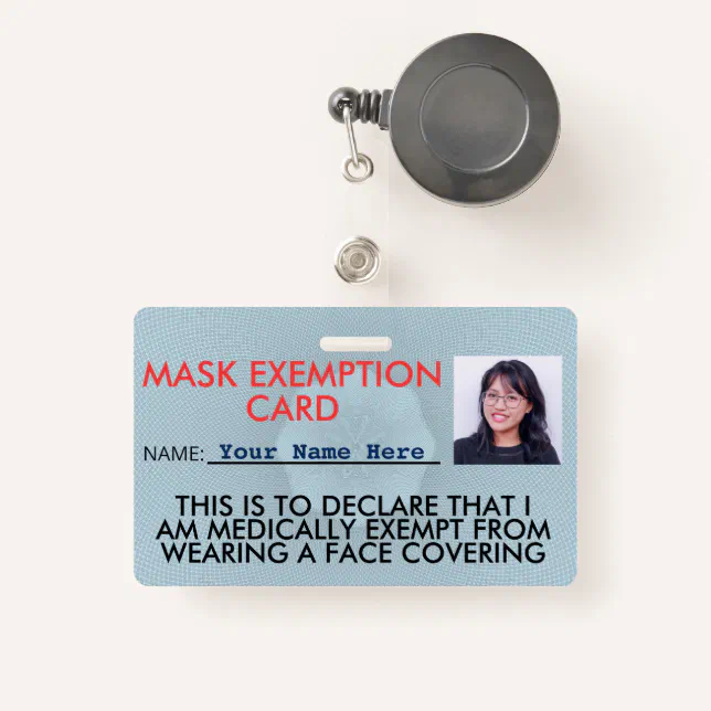 Face Mask Exemption Card ID Badge | Zazzle