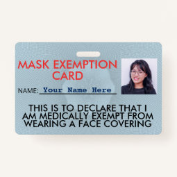 Face Mask Exemption Card ID Badge | Zazzle