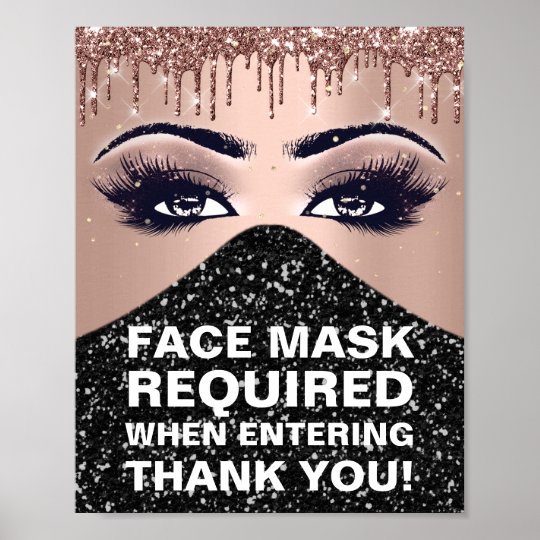 Face Mask Required Covid ThankRose Glitter Makeup Poster | Zazzle.com