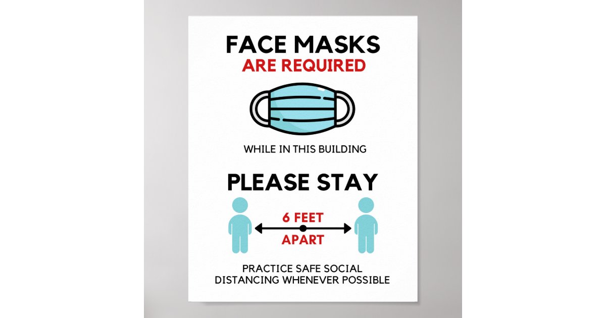 Face Mask Required Poste, Social Distancing Poster | Zazzle
