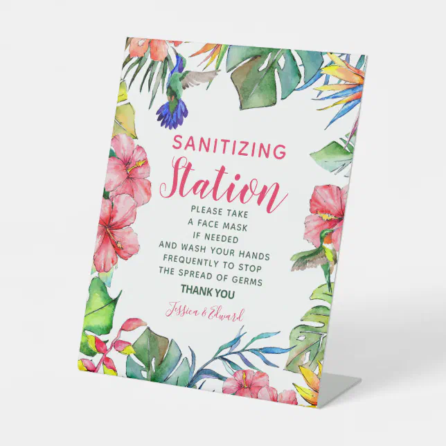 Face Mask Station Tropical Hawaiian Wedding Pedestal Sign | Zazzle