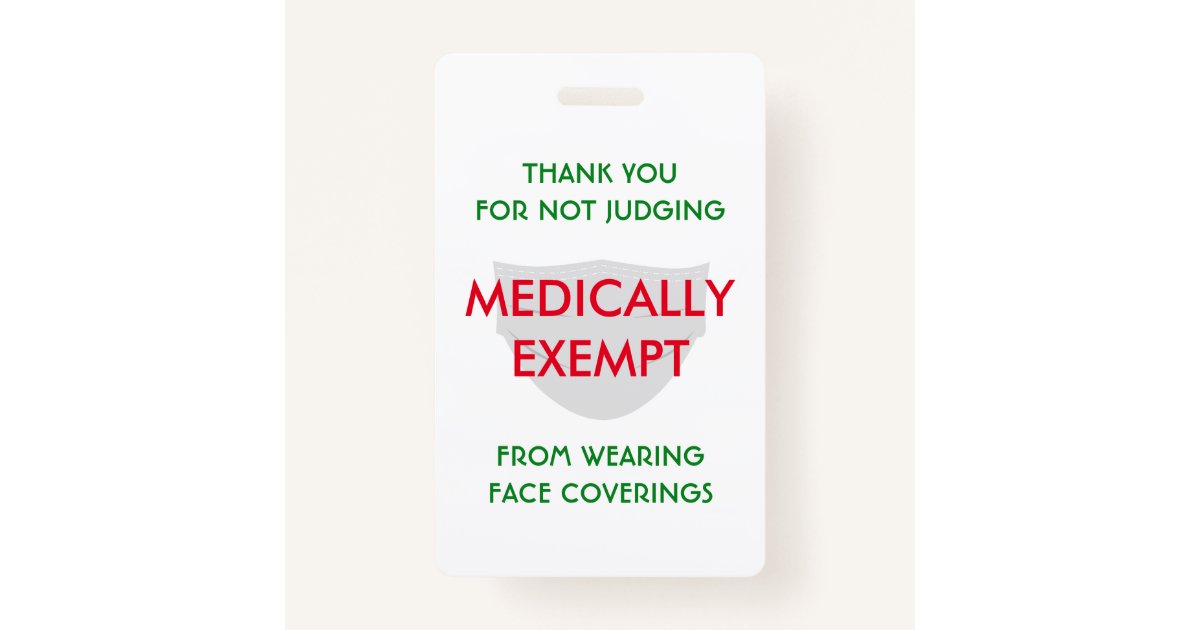 Face Mask White Medically Exempt Badge | Zazzle