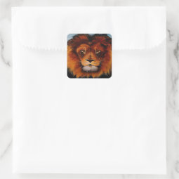 Face of a lion realistic painted square sticker | Zazzle