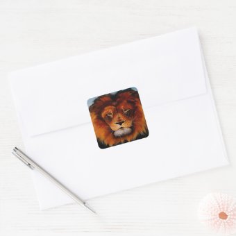 Face of a lion realistic painted square sticker | Zazzle