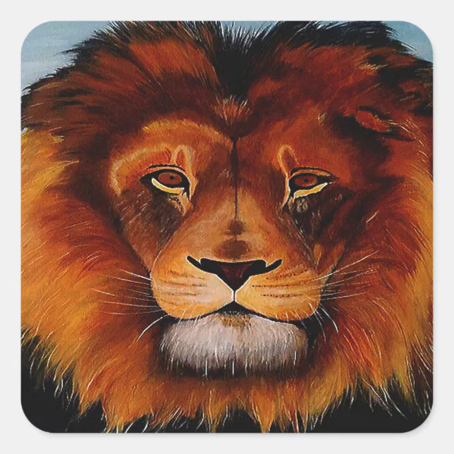 Face of a lion realistic painted square sticker | Zazzle