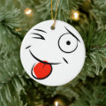 face sticking tongue out. Raspberry face Ceramic Ornament | Zazzle