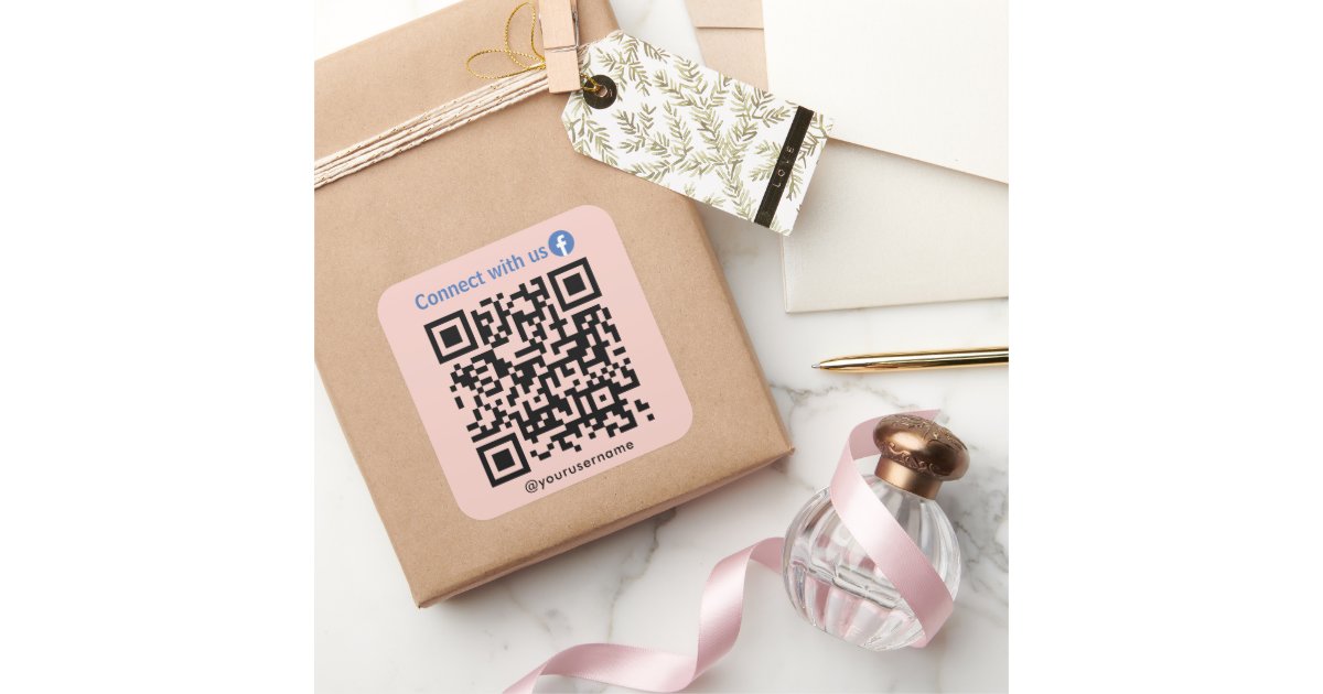 Facebook Connect With Us Qr Code Blush Pink Square Sticker | Zazzle