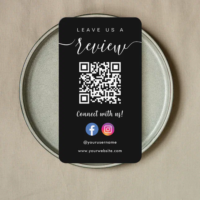 Facebook Instagram Qr Code Leave Us A Review Black Business Card | Zazzle