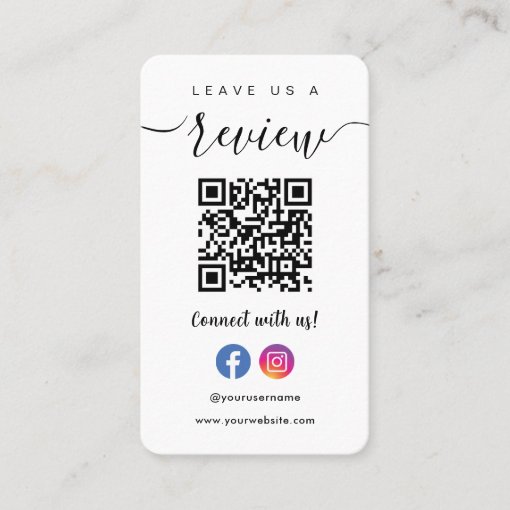 Facebook Instagram Qr Code Leave Us A Review White Business Card | Zazzle