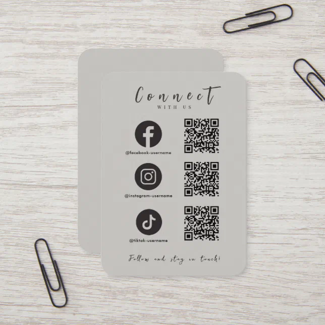Facebook Instagram Tiktok QR Code Soft Grey Business Card | Zazzle