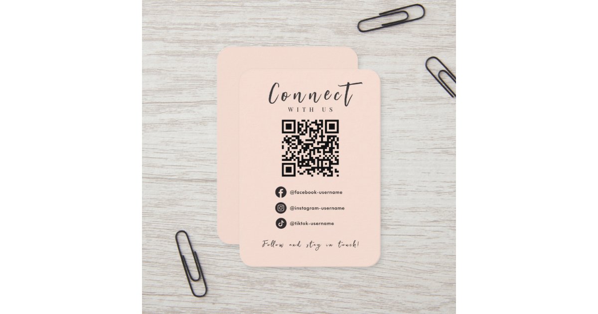 Facebook Instagram Tiktok Soft Peach QR Code Business Card | Zazzle