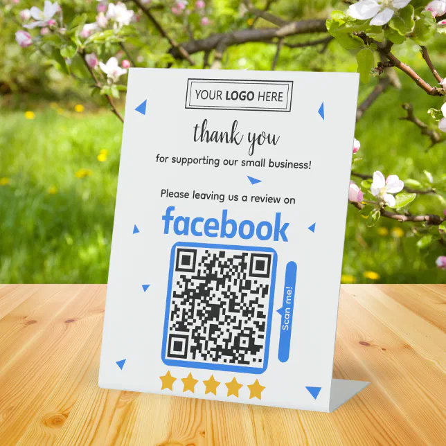 Facebook Review Request Card with Logo and QR Code Pedestal Sign | Zazzle