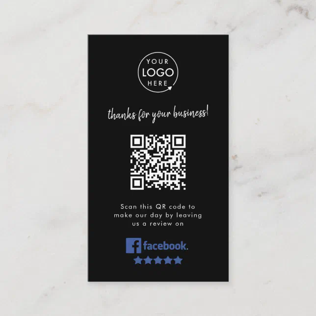 Facebook Review Us | Business Rating QR Code Black Business Card | Zazzle