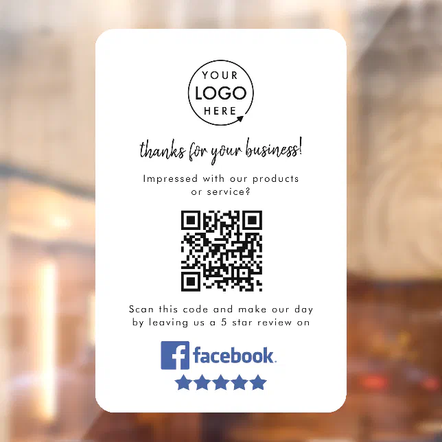 Facebook Reviews | Business QR Code Minimal White Window Cling | Zazzle
