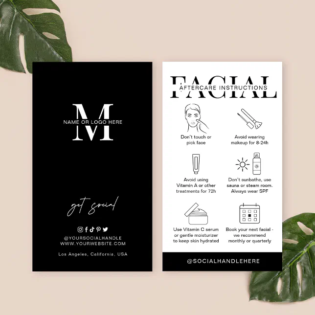 Facial Aftercare Instructions Minimal Aesthetician Business Card | Zazzle