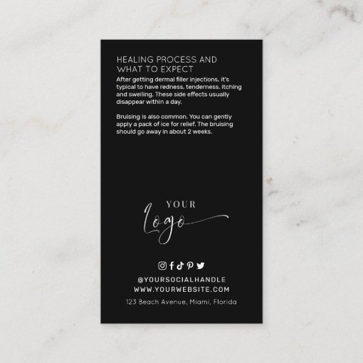 Facial Filler Minimal Elegant Logo Aftercare Guide Business Card | Zazzle