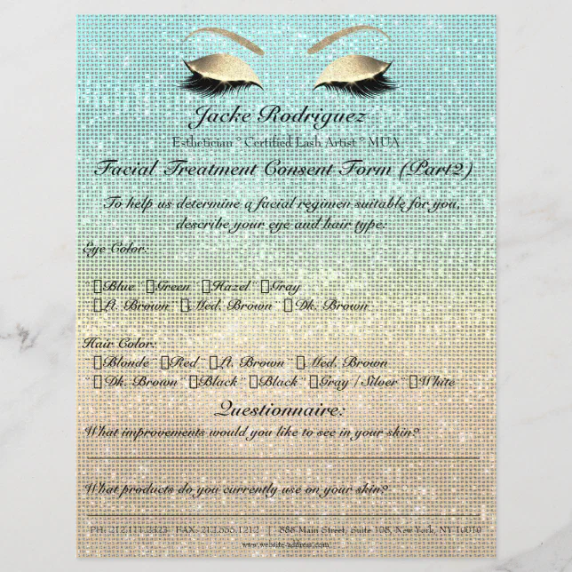 Facial Treatment Consent Form Blue Gold Flyer | Zazzle
