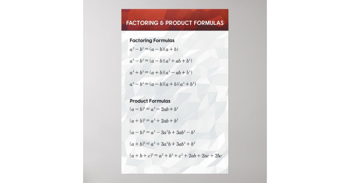 Factoring & Product Polynomials - Math Poster | Zazzle