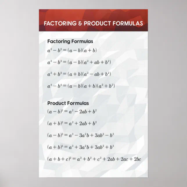 Factoring & Product Polynomials - Math Poster | Zazzle
