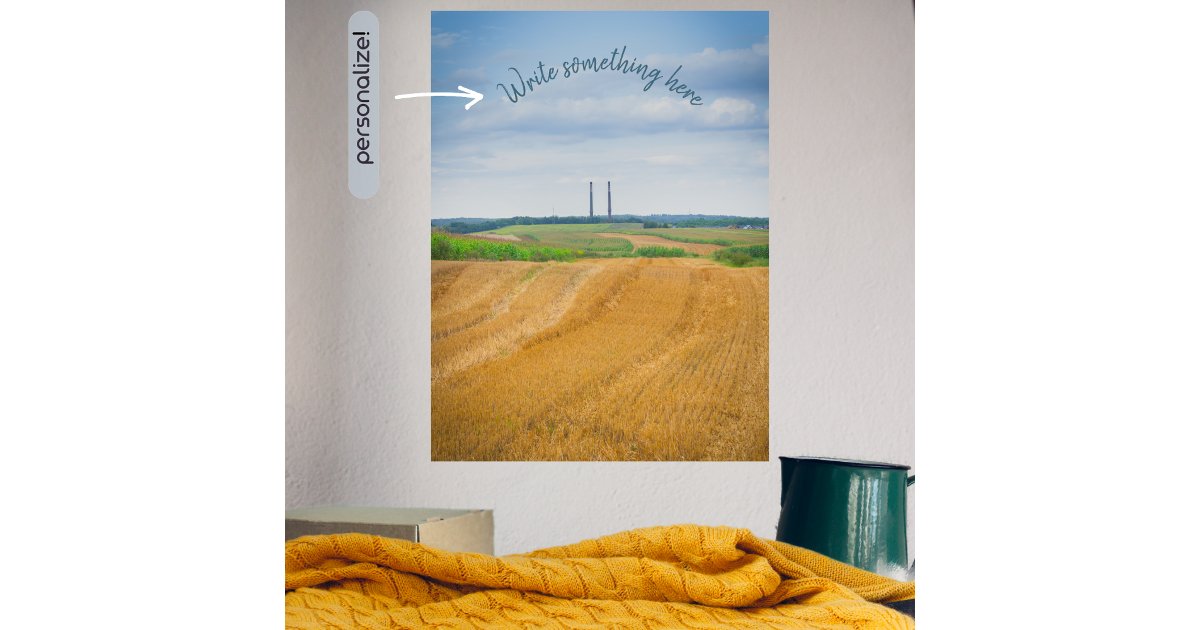 Factory chimneys with yellow field poster | Zazzle