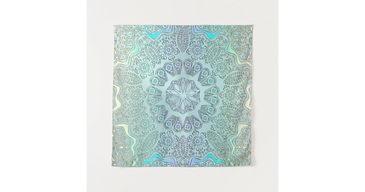 Faded Blue Gray Mandala Wall Tapestry | Zazzle