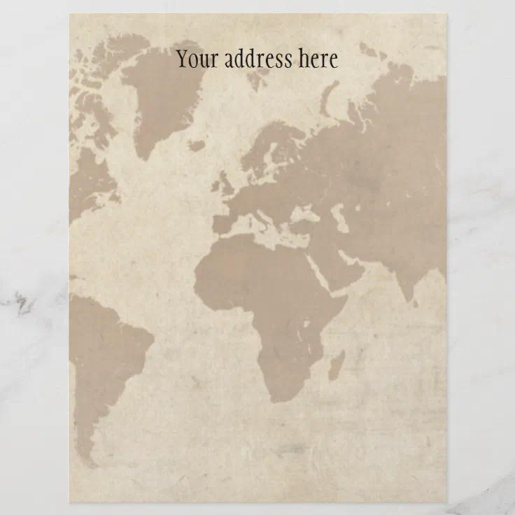 Faded Parchment World Map Letterhead | Zazzle