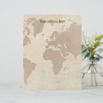 Faded Parchment World Map Letterhead | Zazzle