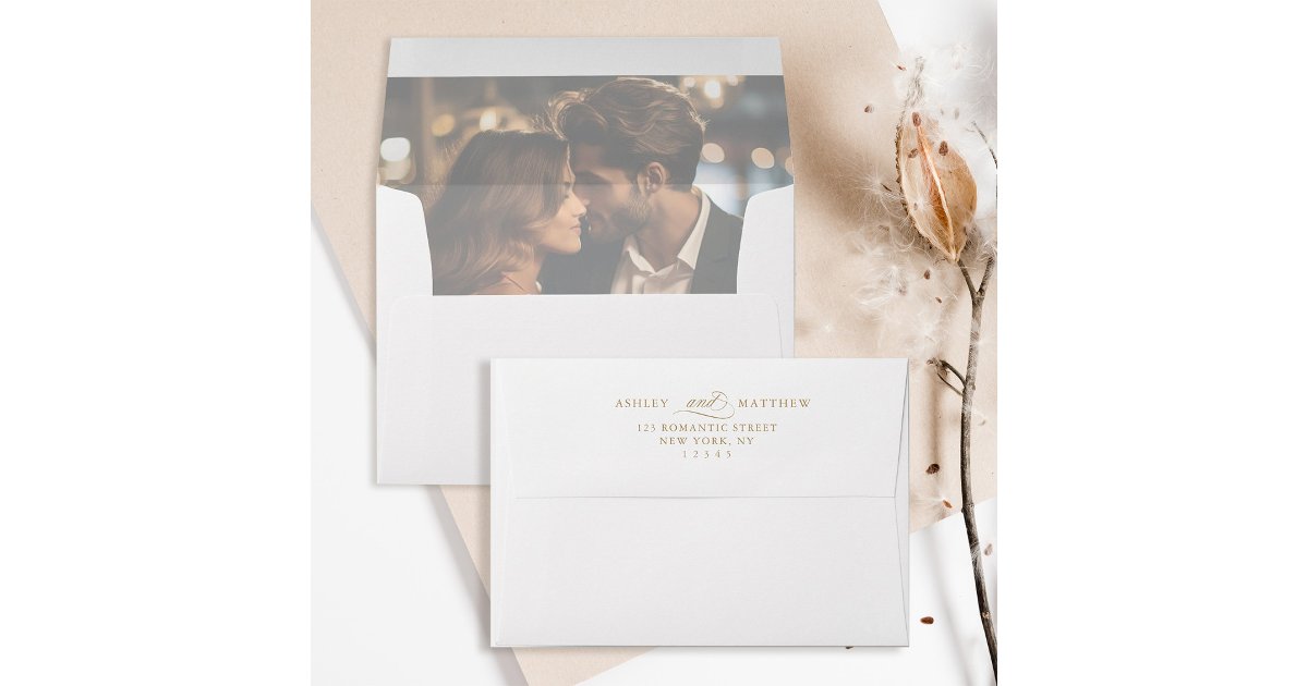 Faded Photo Gold Pre-Printed Return Address 5x7 Envelope | Zazzle