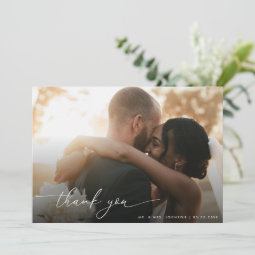 Faded Photo Script & QR Code Photo Gallery Wedding Thank You Card | Zazzle