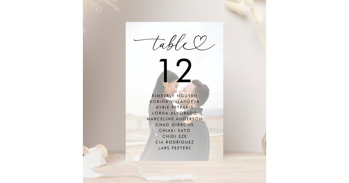 Faded Photo Seating Chart Names Wedding Sign Table Number | Zazzle