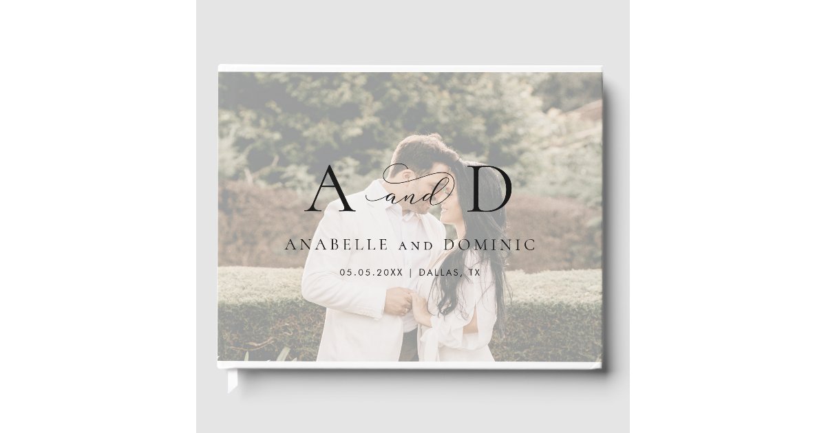 Fading Faded Photo Monogram Elegant Script Wedding Guest Book | Zazzle