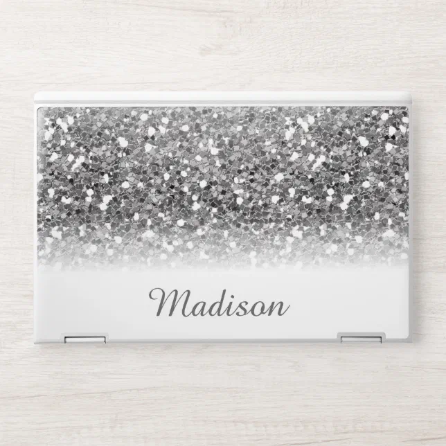 Fading Ombe Silver Glitter Sequin Personalized HP Laptop Skin | Zazzle