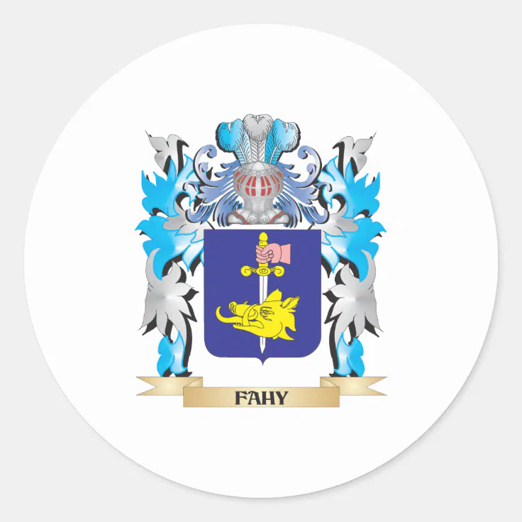 Fahy Coat of Arms - Family Crest Classic Round Sticker | Zazzle