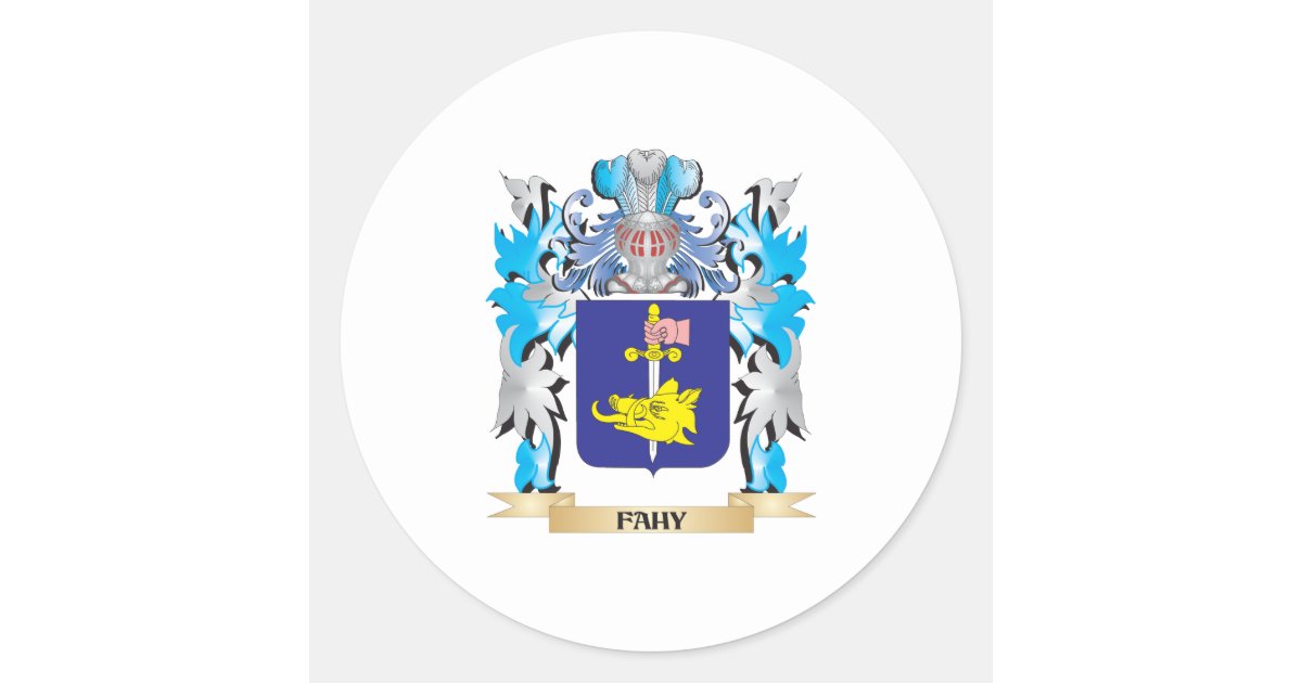 Fahy Coat of Arms - Family Crest Classic Round Sticker | Zazzle