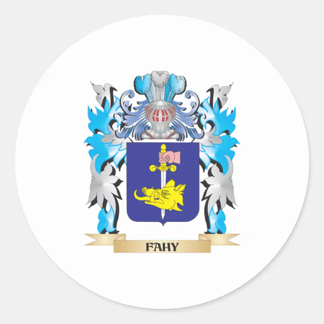 Fahy Coat of Arms - Family Crest Classic Round Sticker | Zazzle