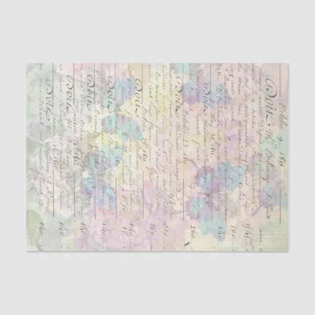 Faint Script with Butterflys Decoupage Tissue Paper | Zazzle