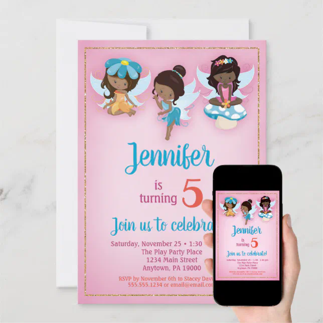 Fairies African American Birthday Invitation | Zazzle