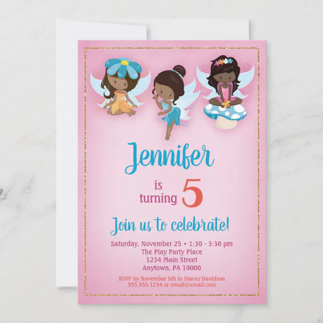 Fairies African American Birthday Invitation | Zazzle