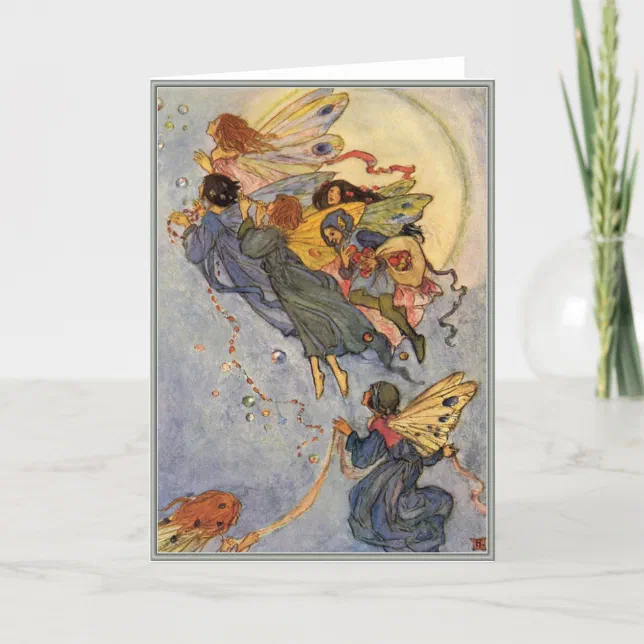 Fairies in Flight Vintage Illustration Thank You Card | Zazzle