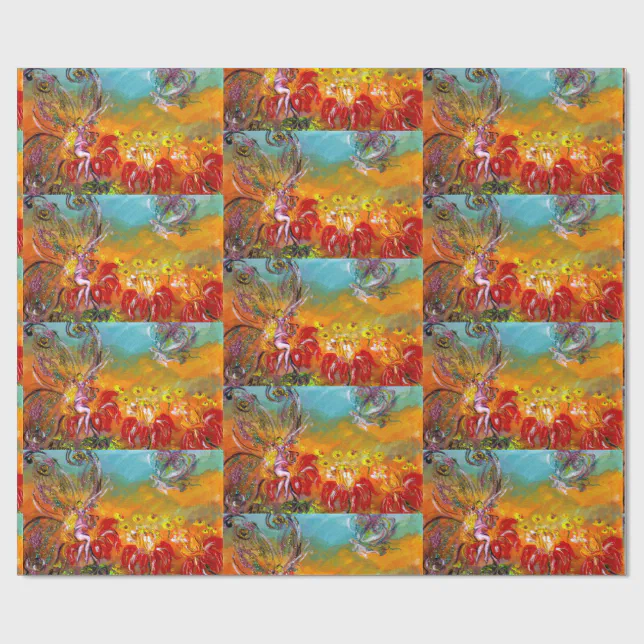 FAIRIES OF RED FLOWERS Floral Fantasy Wrapping Paper | Zazzle