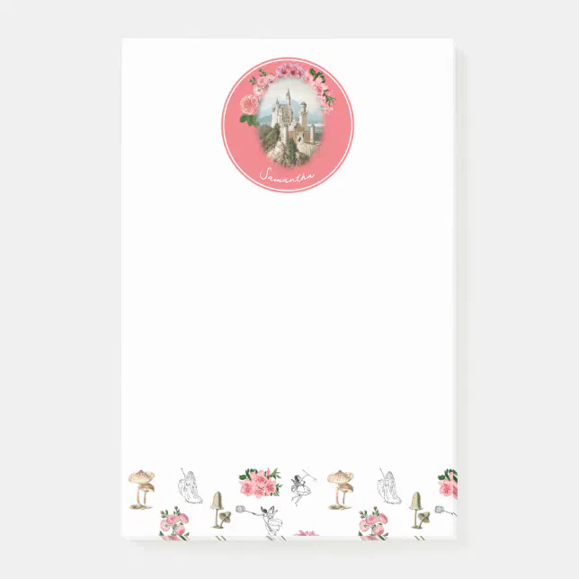 Fairies Pink Floral Mushroom Fairy Castle Monogram Post-it Notes | Zazzle
