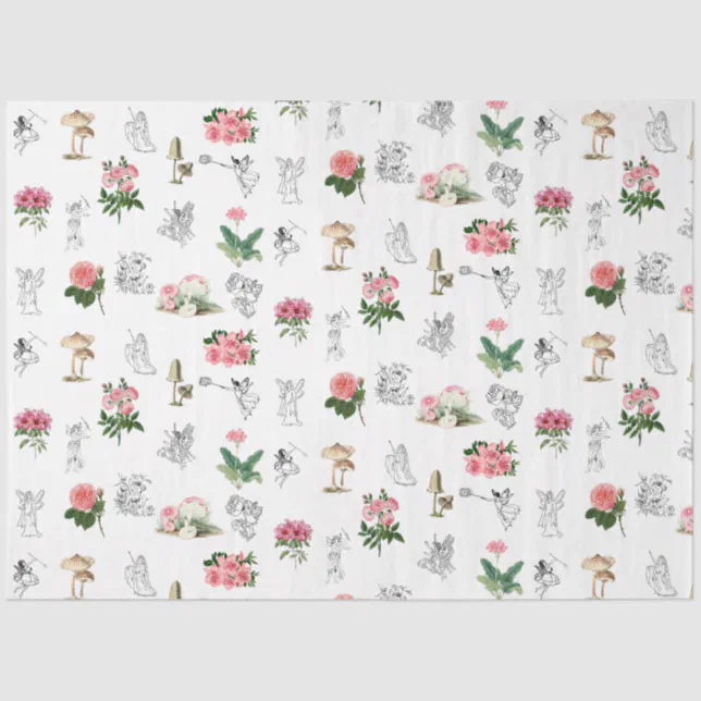 Fairies Pink Floral & Mushroom Fairy Pattern Tissue Paper | Zazzle
