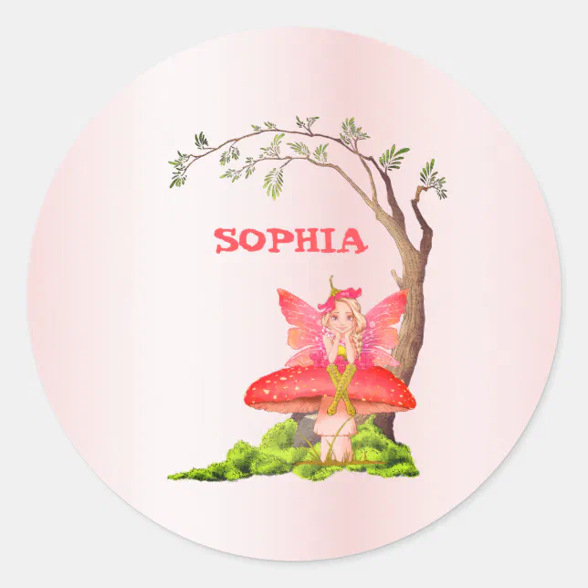 Fairies Theme Cute Birthday Pink Green Classic Round Sticker | Zazzle