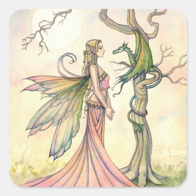 Fairy and Dragon Fantasy Art Stickers | Zazzle