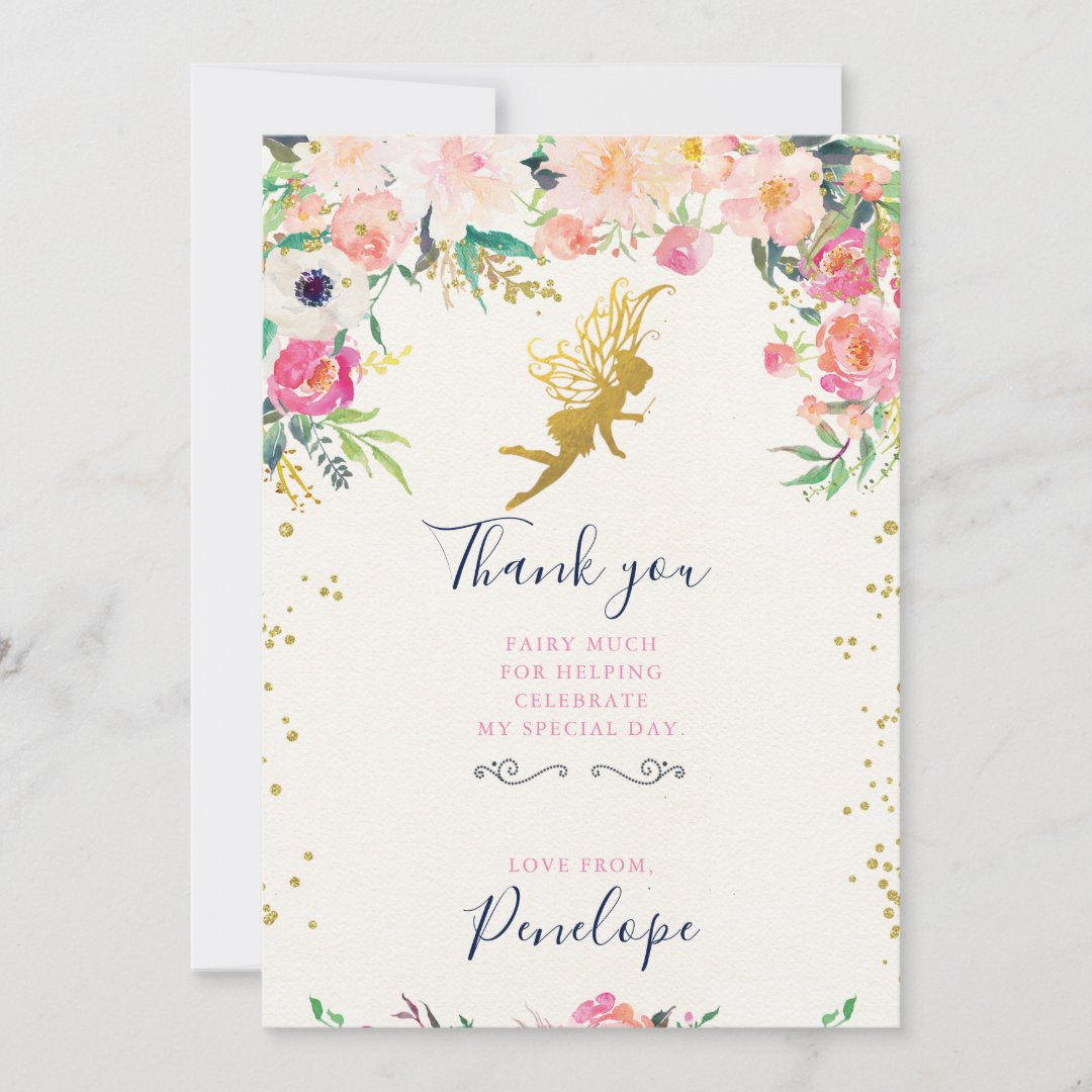 Fairy and Flowers Thank You card | Zazzle