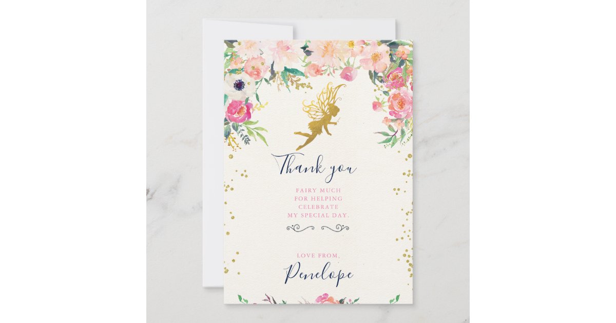 Fairy and Flowers Thank You card | Zazzle