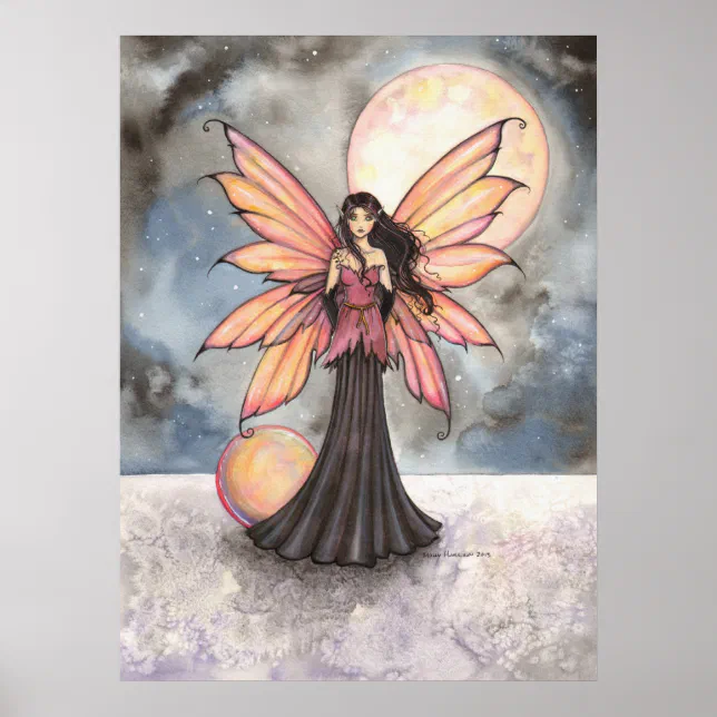 Fairy and Full Moon Fantasy Artwork Poster | Zazzle
