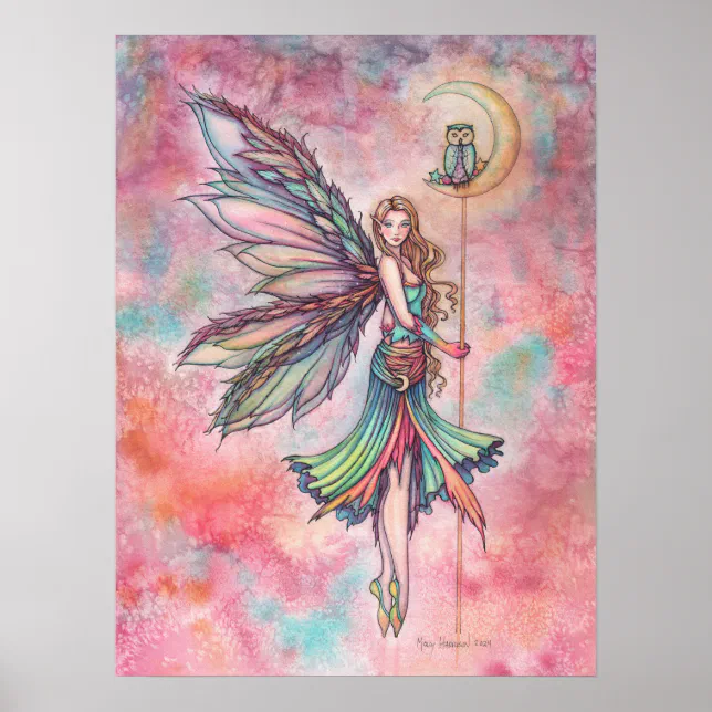 Fairy and Owl Fantasy Artwork by Molly Harrison Poster | Zazzle