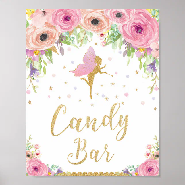 Fairy Baby Shower Birthday Candy Bar Sign Poster | Zazzle